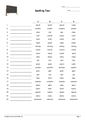 Spelling Test - Spelling Test - Quickworksheets