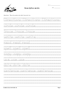 Descriptive words - Handwriting Worksheet - Quickworksheets