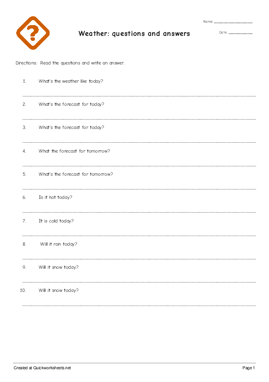 Weather Questions And Answers Q A Worksheet Quickworksheets