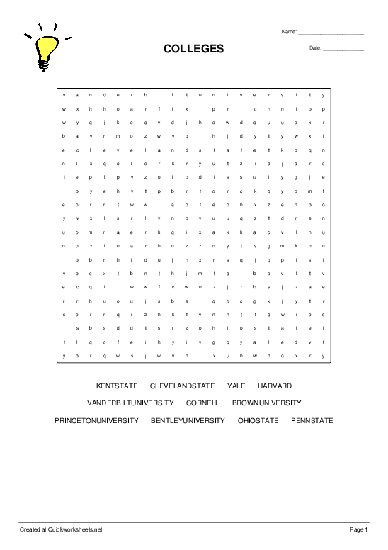 COLLEGES - Wordsearch - Quickworksheets