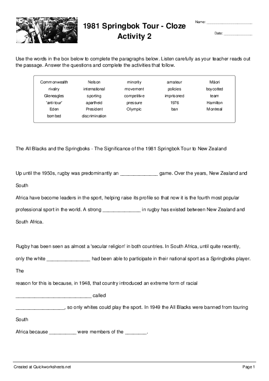 Cloze Worksheets For High School