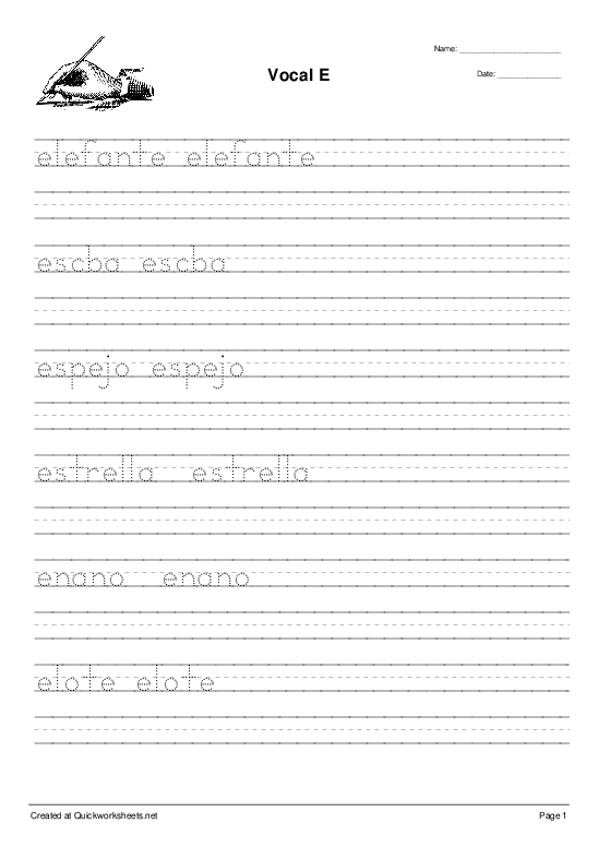 Vocal E - Handwriting Worksheet - Quickworksheets