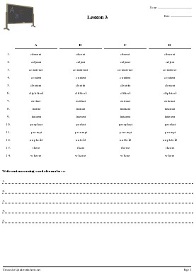 Lesson 3 - Spelling Test - Quickworksheets