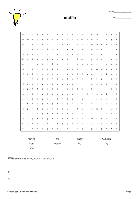 muffin - Wordsearch - Quickworksheets