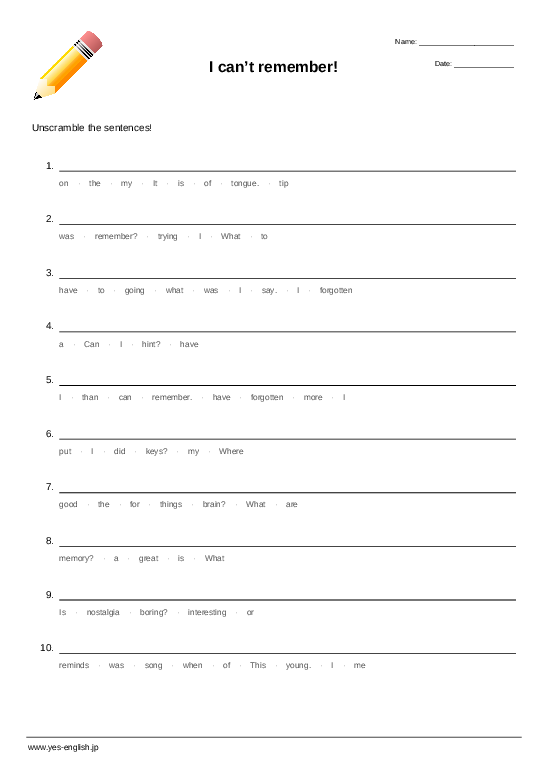 I can’t remember! - Sentence Scramble Worksheet - Quickworksheets