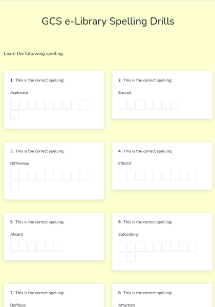 GCS e-Library Spelling Drills - Interactive e-Worksheet - Quickworksheets