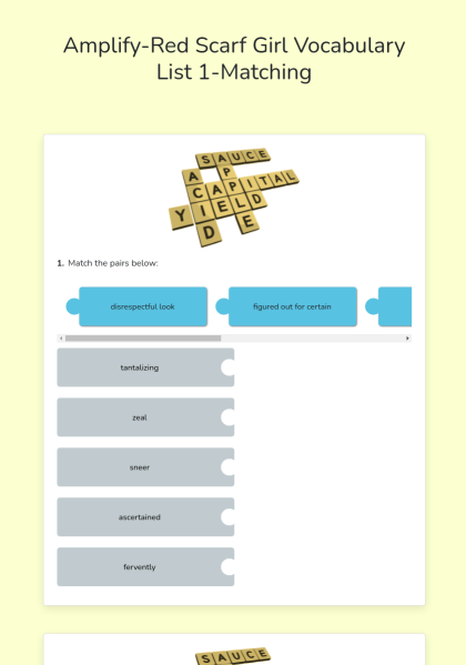 Amplify-Red Scarf Girl Vocabulary List 1-Matching - Interactive ...