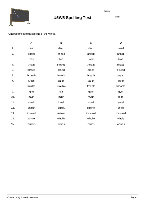 U5W5 Spelling Test Spelling Test Quickworksheets