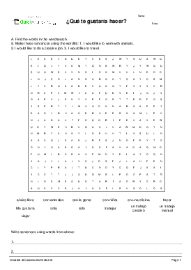 ¿Qué te gustaría hacer? - Wordsearch - Quickworksheets