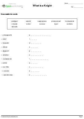 What is a Knight - Word Scramble - Quickworksheets