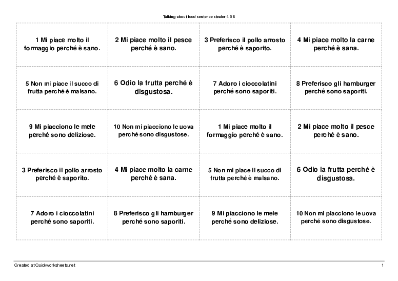 Talking about food sentence stealer 4 5 6 - Small Cutout Cards Generator