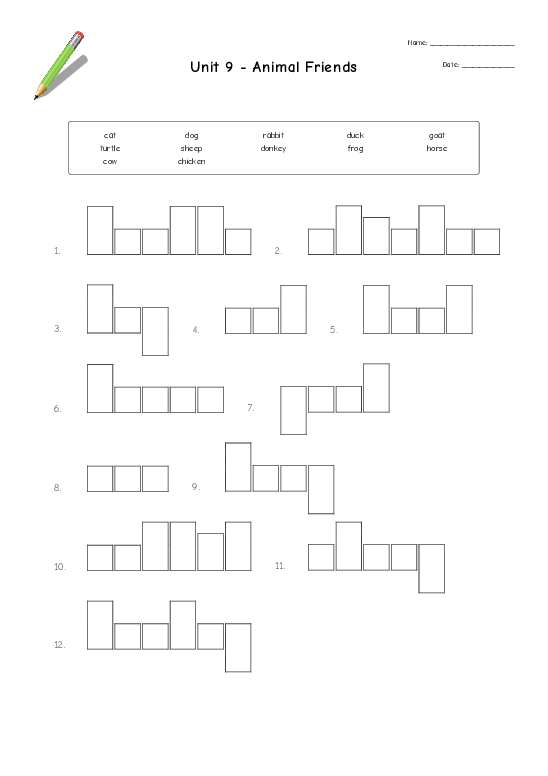Unit 9 - Animal Friends - Word Shape Worksheet - Quickworksheets