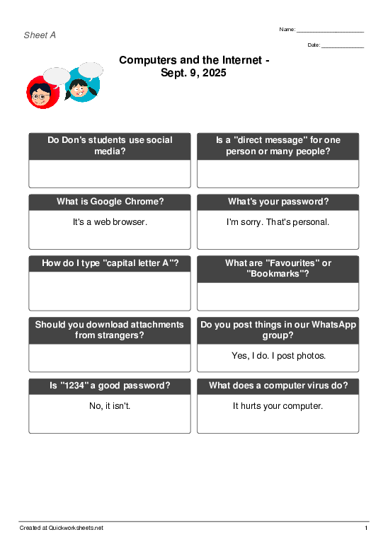 Computers and the Internet - Sept. 9, 2025 - Information Gap Worksheet ...
