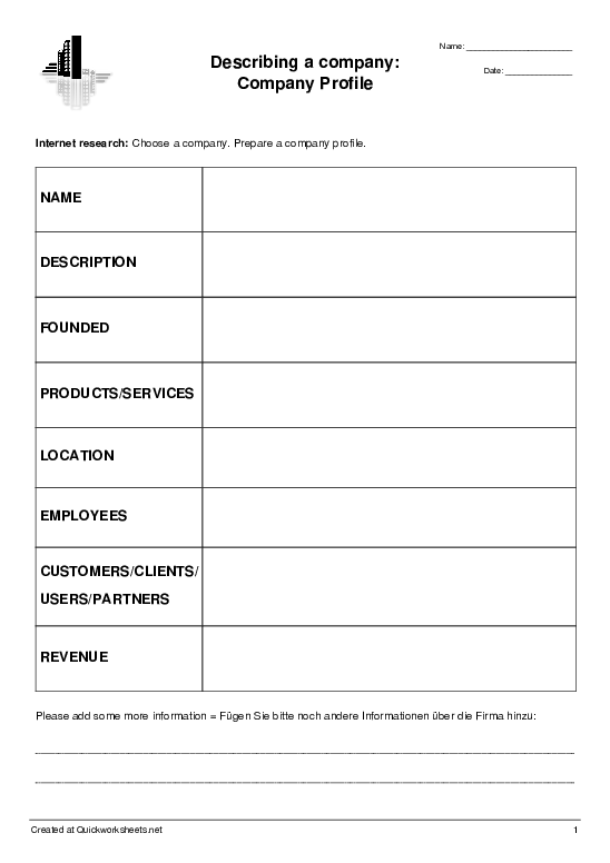 Describing a company: Company Profile - Fully Customisable Worksheet ...