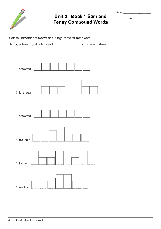Unit 2 - Book 1 Sam and Penny Compound Words - Word Shape Worksheet ...