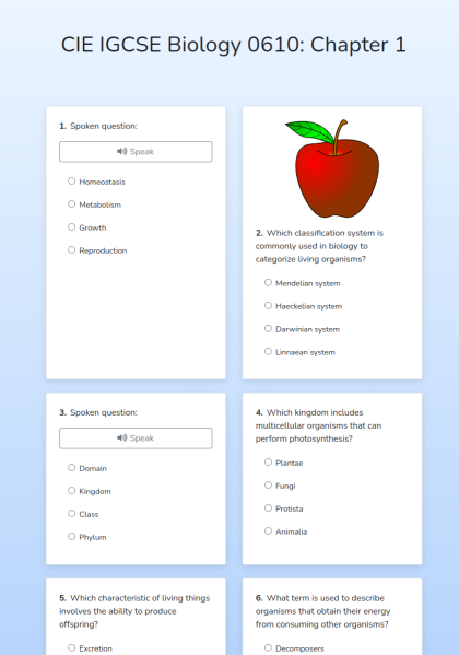 CIE IGCSE Biology 0610: Chapter 1 - Interactive e-Worksheet - Quickworksheets