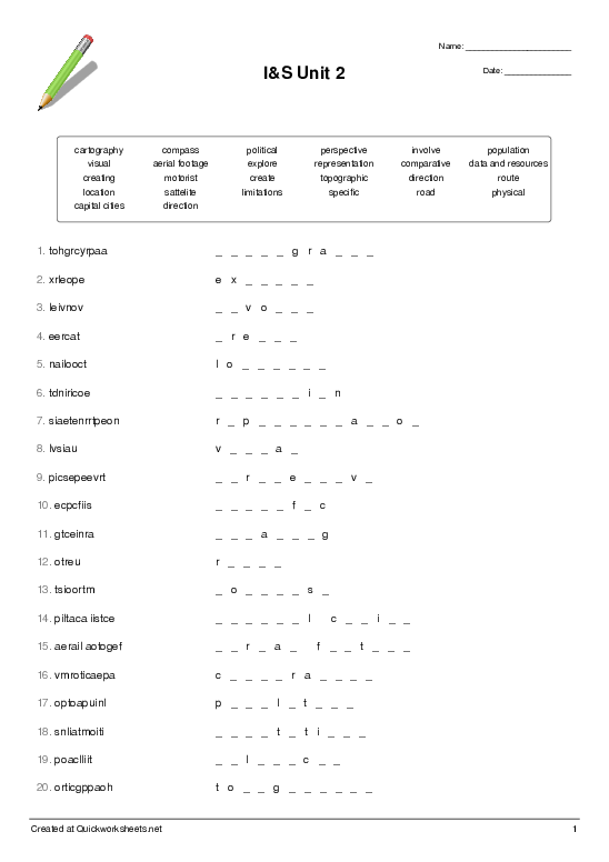 I&S Unit 2 - Free Word Scramble / Word Jumble / Anagram Worksheet Generator