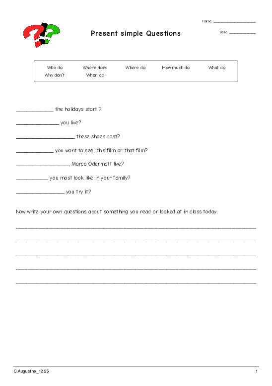 Present simple Questions - Fill-in-the-Blanks Passage (Cloze Test ...