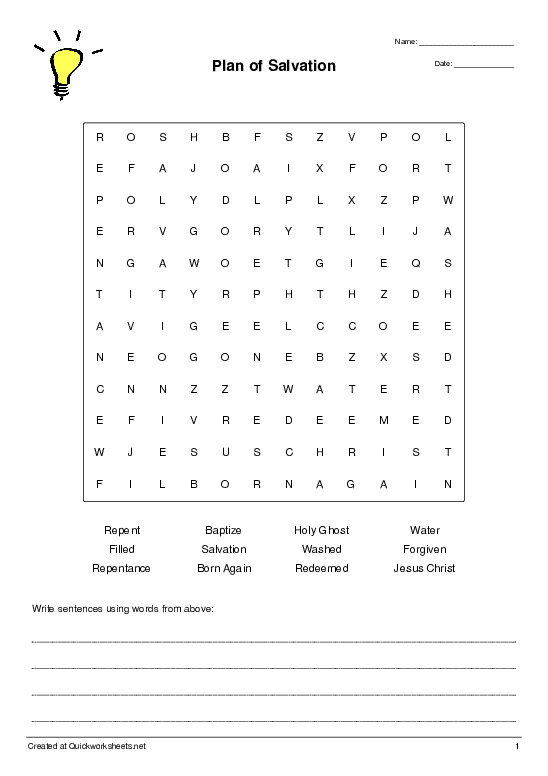 Plan of Salvation - Wordsearch Puzzle Worksheet Maker