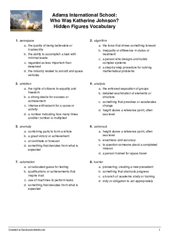 Adams International School: Who Was Katherine Johnson? Hidden Figures ...