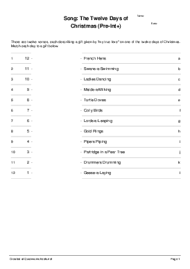 Song: The Twelve Days of Christmas (Pre-Int+) - Matching Pairs ...