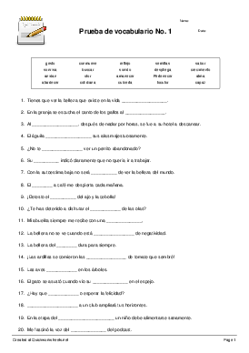 Prueba de vocabulario No. 1 - Fill-in-the-Blank Sentences Worksheet ...