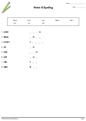 Week 15 Spelling - Word Scramble - Quickworksheets