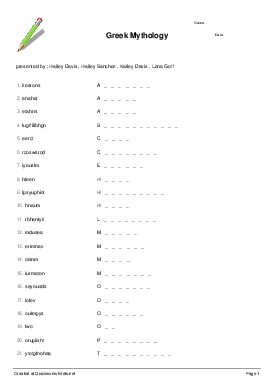Greek Mythology - Word Scramble - Quickworksheets