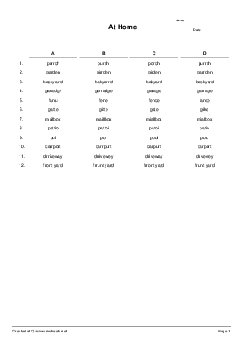 At Home - Spelling Test - Quickworksheets