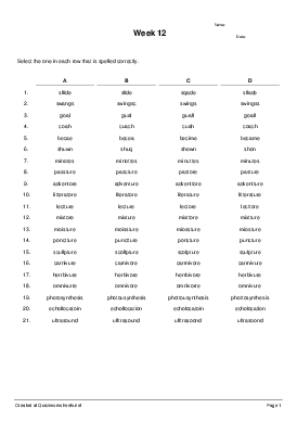 Week 12 - Spelling Test - Quickworksheets