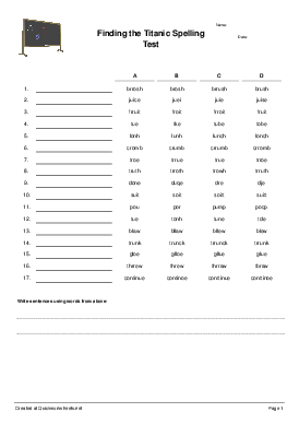 Finding the Titanic Spelling Test - Spelling Test - Quickworksheets