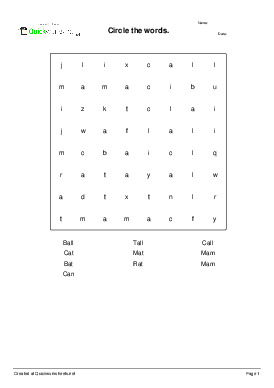 Circle the words. - Wordsearch - Quickworksheets