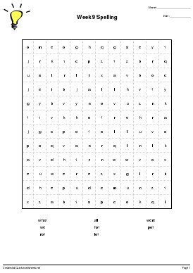 Week 9 Spelling - Wordsearch - Quickworksheets