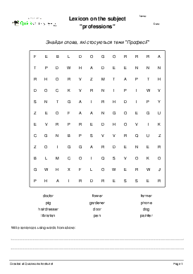 Lexicon on the subject "professions" - Wordsearch - Quickworksheets