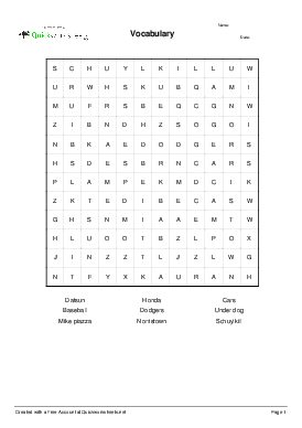 Vocabulary - Wordsearch - Quickworksheets