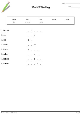 Week 12 Spelling - Word Scramble - Quickworksheets