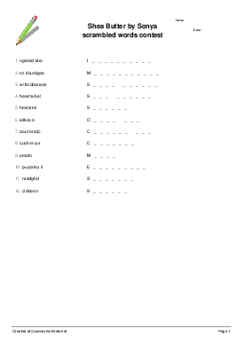 Shea Butter by Sonya scrambled words contest - Word Scramble ...