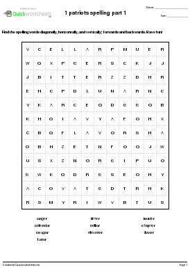 1 patriots spelling part 1 - Wordsearch - Quickworksheets