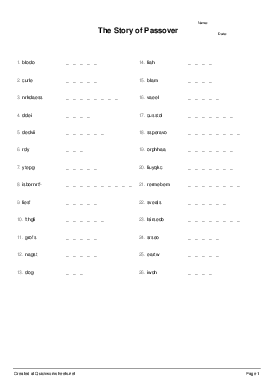 The Story of Passover - Word Scramble - Quickworksheets