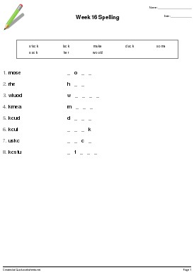 Week 16 Spelling - Word Scramble - Quickworksheets