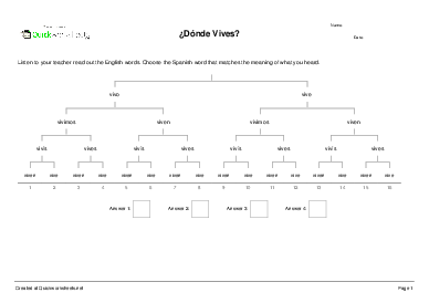 ¿Dónde Vives? - Minimal Pair Tree Worksheet - Quickworksheets