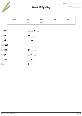 Week 17 Spelling - Word Scramble - Quickworksheets