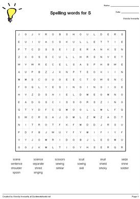 Spelling words for S - Wordsearch - Quickworksheets