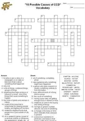 "10 Possible Causes of CCD" Vocabulary - Crossword - Quickworksheets