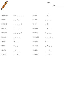 [untitled worksheet] - Word Scramble - Quickworksheets