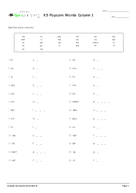 K5 Popcorn Words Column 1 - Word Scramble - Quickworksheets