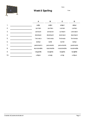 Week 8 Spelling - Spelling Test - Quickworksheets