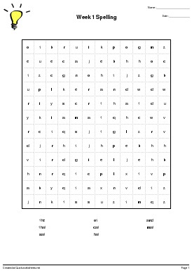 Week 1 Spelling - Wordsearch - Quickworksheets