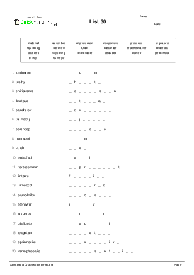 List 30 - Word Scramble - Quickworksheets