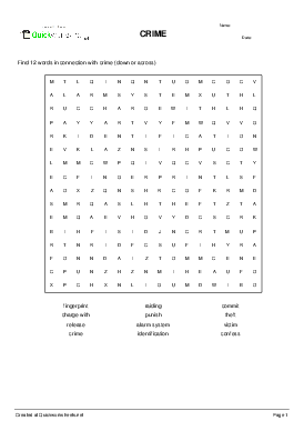 CRIME - Wordsearch - Quickworksheets